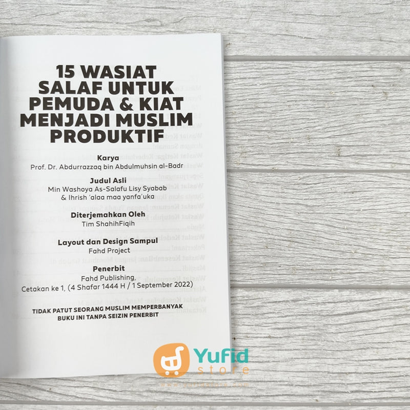 BUKU 15 WASIAT SALAF UNTUK PEMUDA DAN KIAT MENJADI MUSLIM PRODUKTIF (F ...